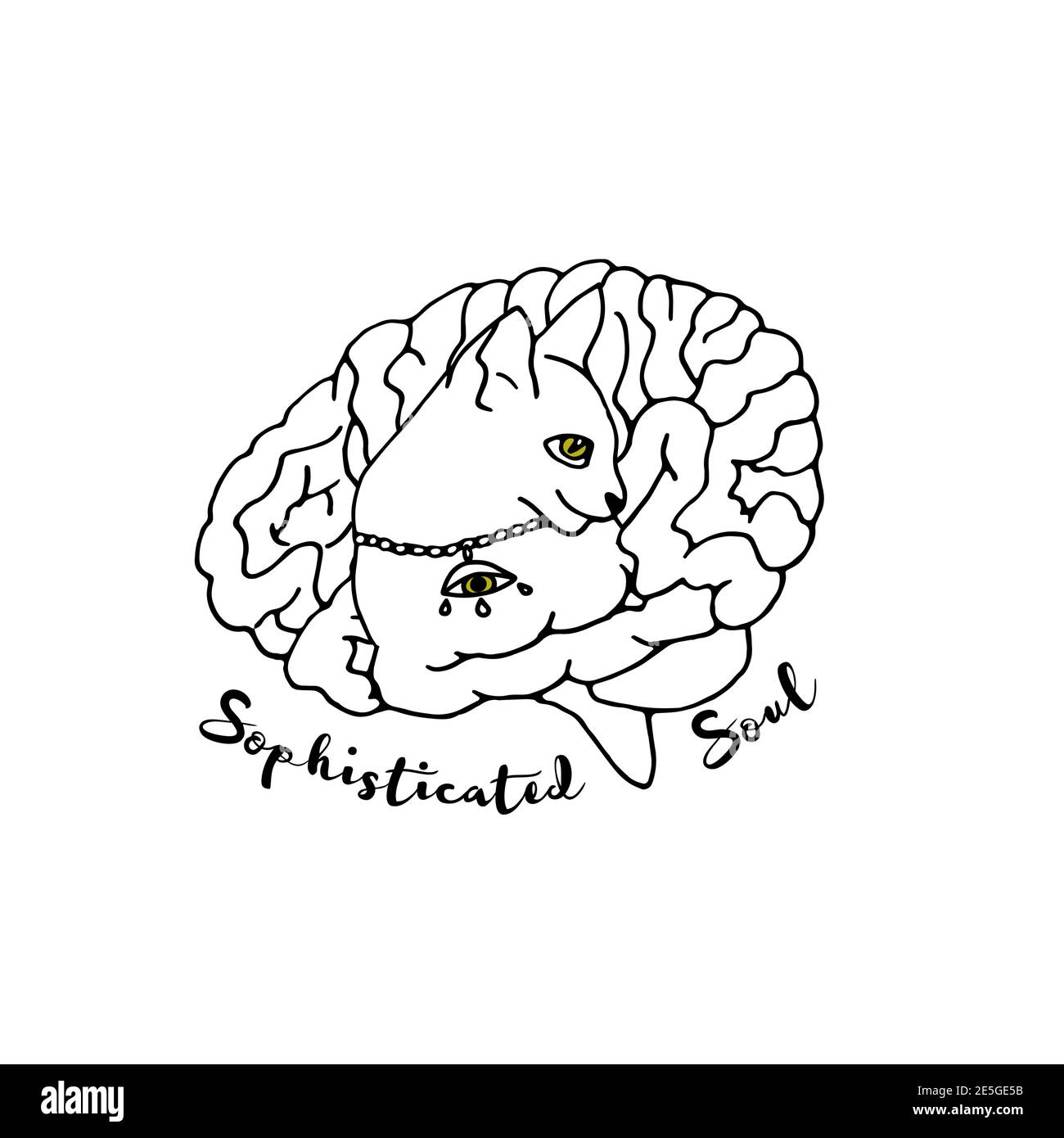 Cat silhouette inside brain with text sophisticated witch. Witchy magic ...