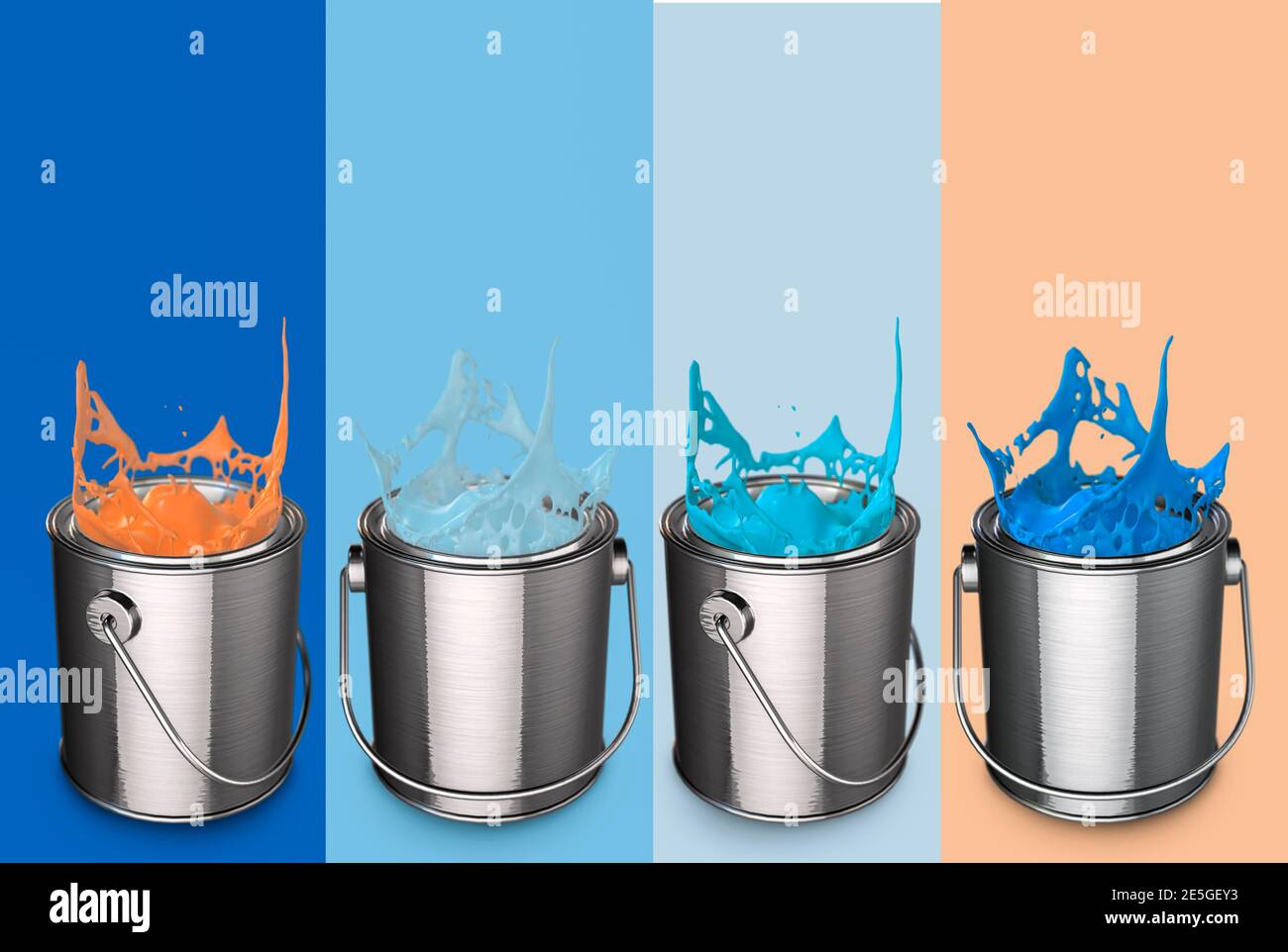 Complimentary colours of paint on matching backgrounds 3d render Stock ...