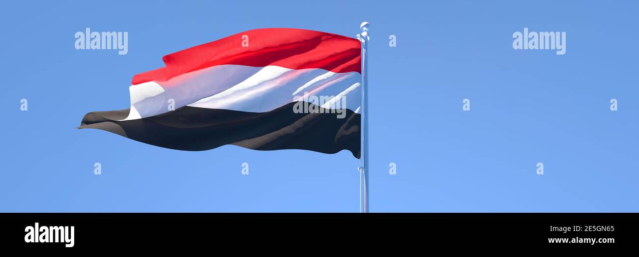 3D rendering of the national flag of Yemen waving in the wind Stock ...