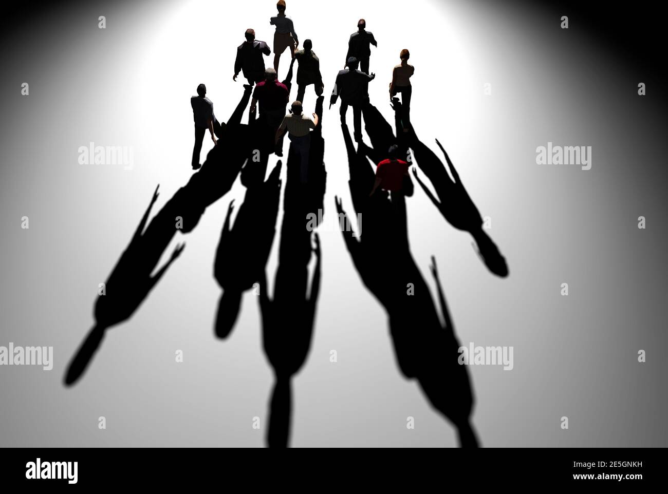 Team work concept with strong shadows working together as a group 3d ...