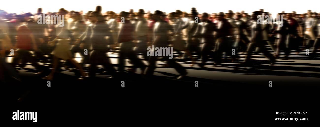 large crowd of people rushing to work concept at sunset 3d render Stock ...