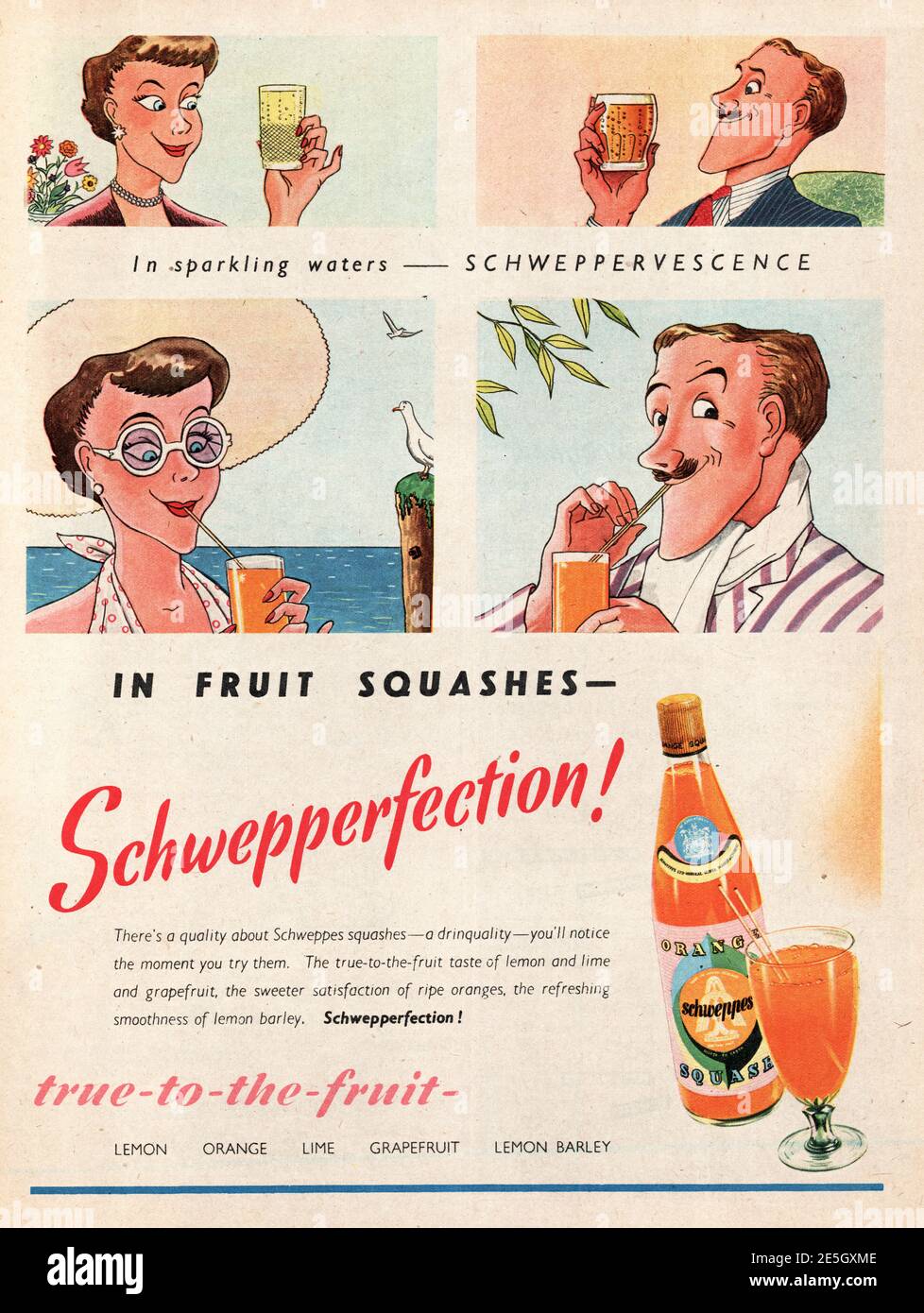1950 UK Magazine Advert Schweppes Fruit Squash Stock Photo - Alamy