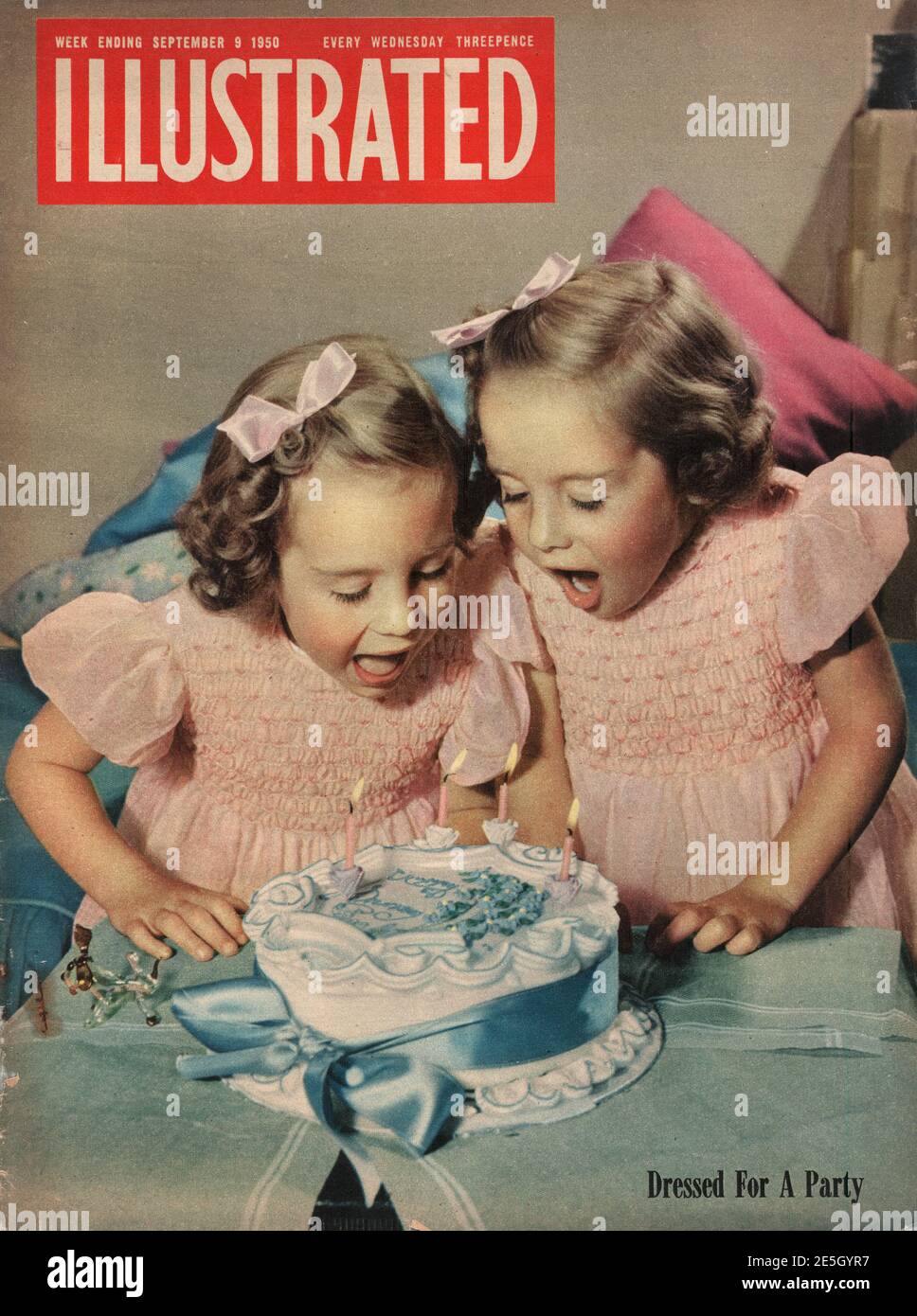 1950 Illustrated Girls at a Birthday Party Stock Photo - Alamy