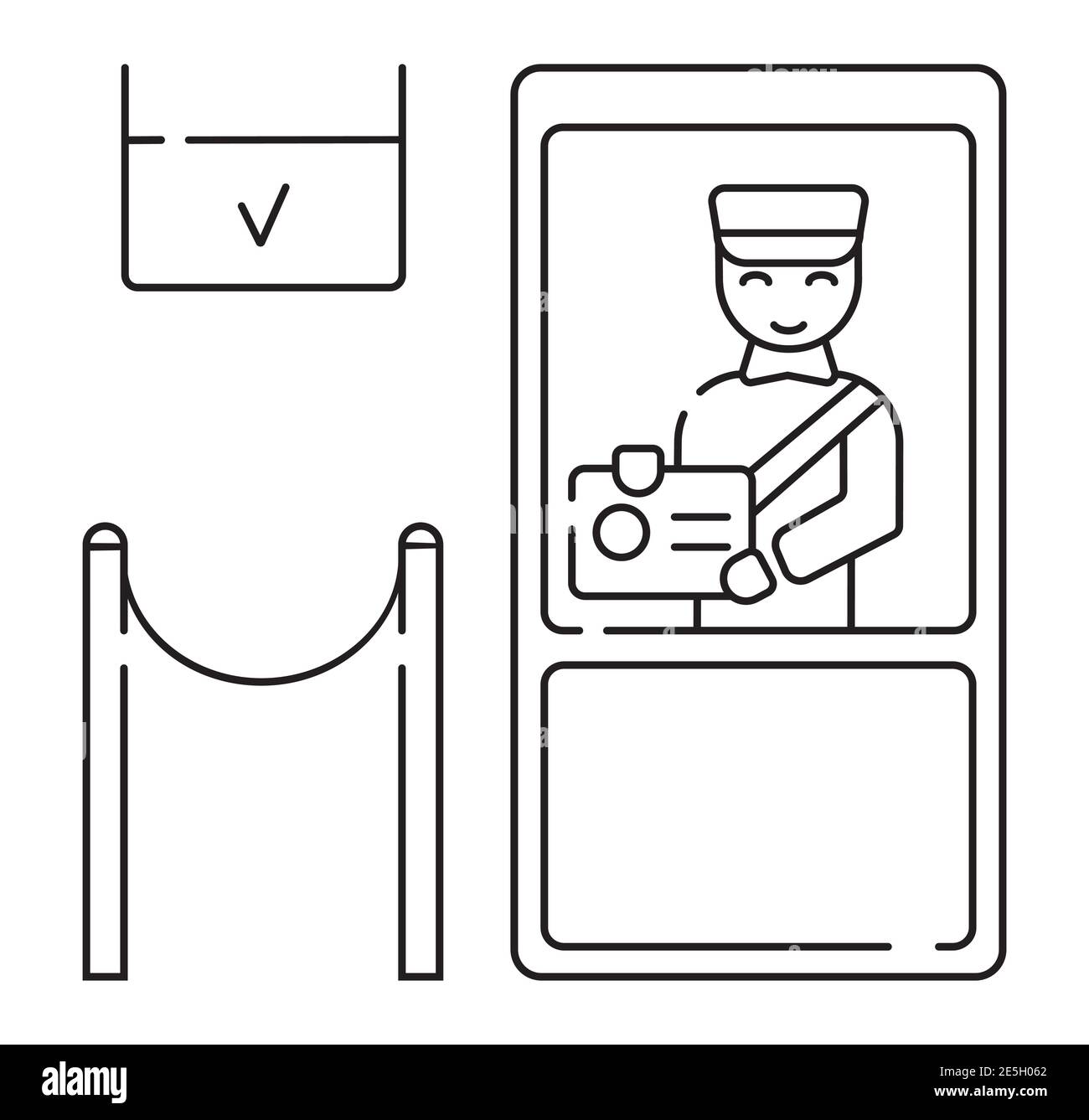 Customs icon vector in outline style. Officer checks the passport ...