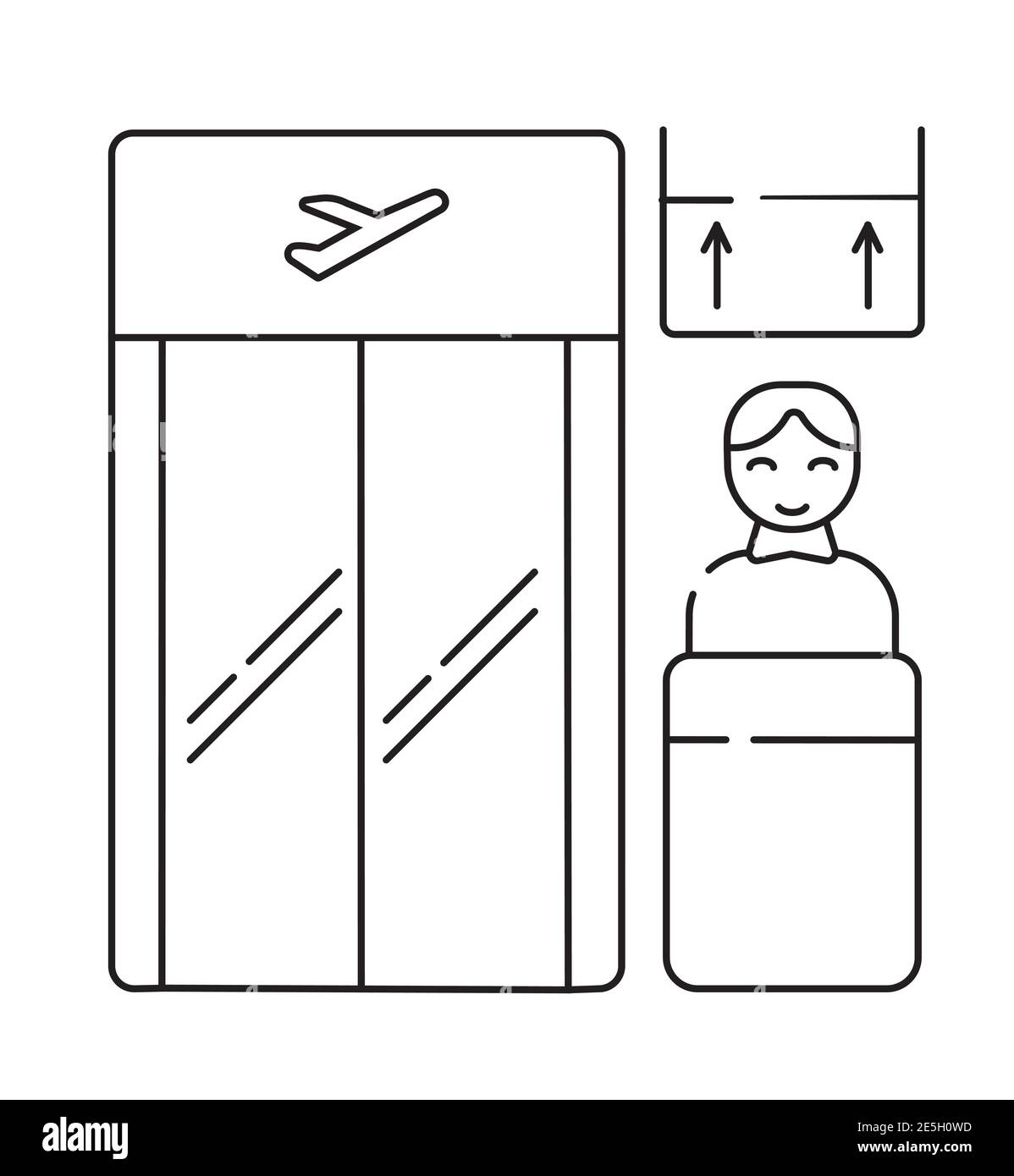 Boarding gate icon vector. Control of handle baggage. Airline employee ...