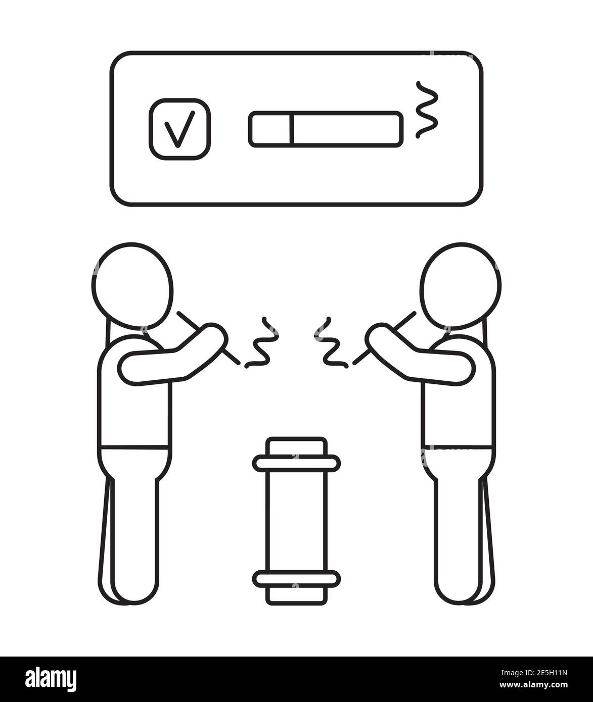 Smoke area icon vector in outline style. Screen with cigarette and ok ...