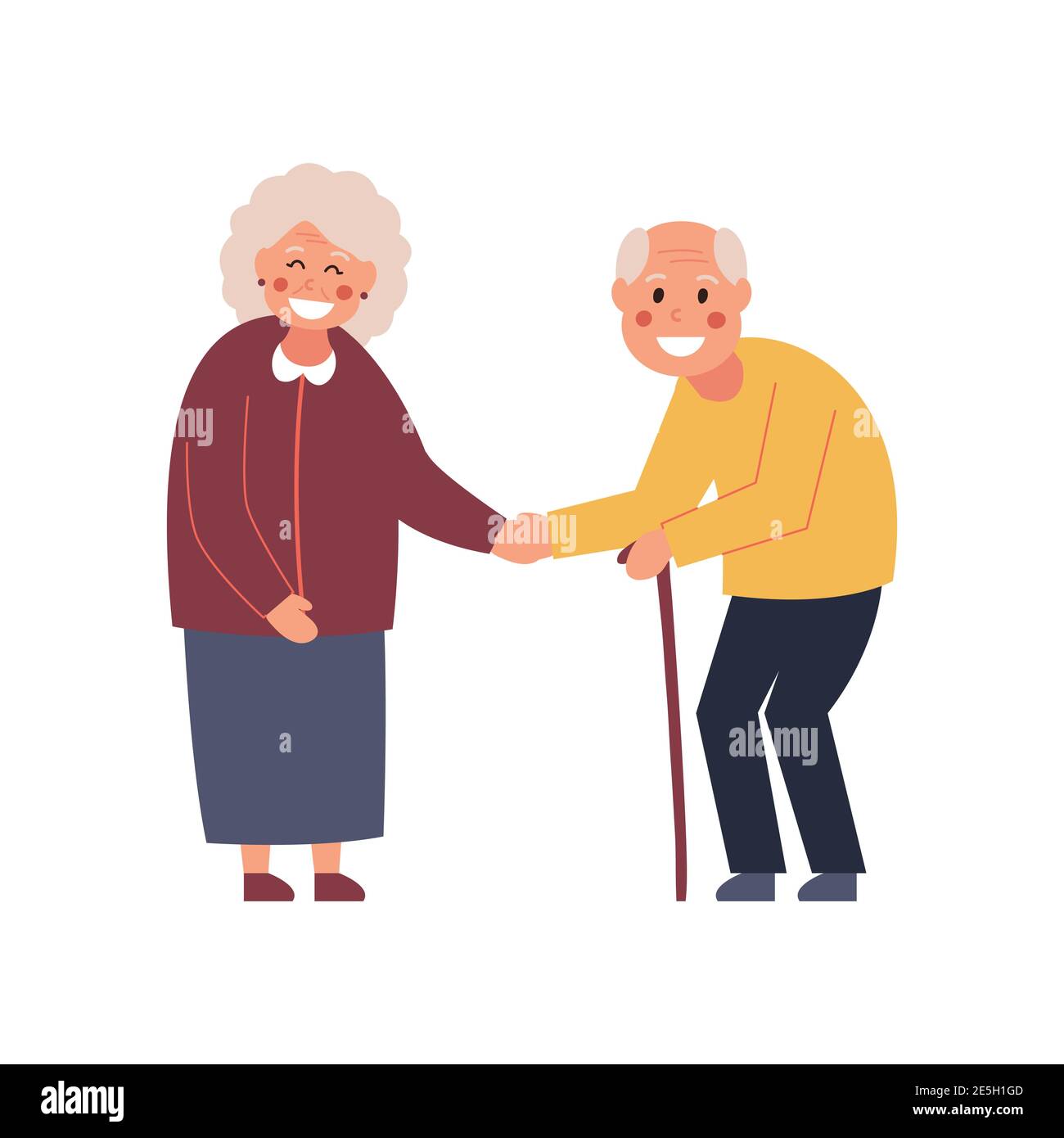 Couple at the meeting. Elderly people get to know each other. Say hello ...