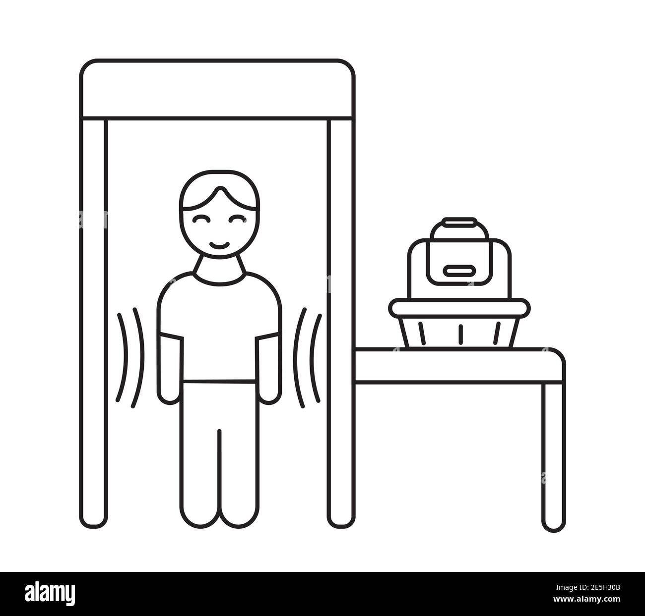 Security control icon vector in outline style. Man standing in metal ...