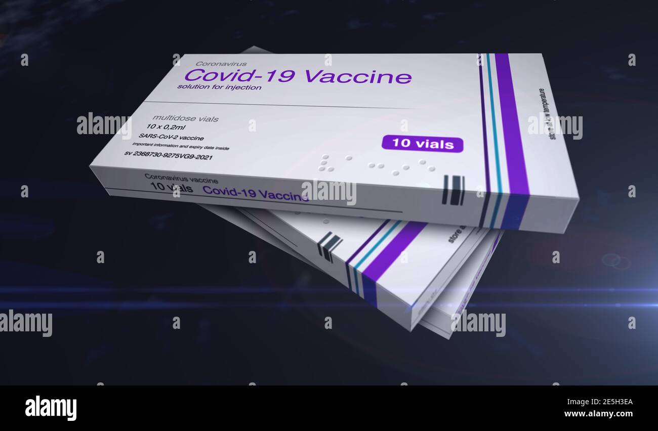 Covid-19 vaccine multidoses box. Coronavirus sars-cov-2 vaccination ...