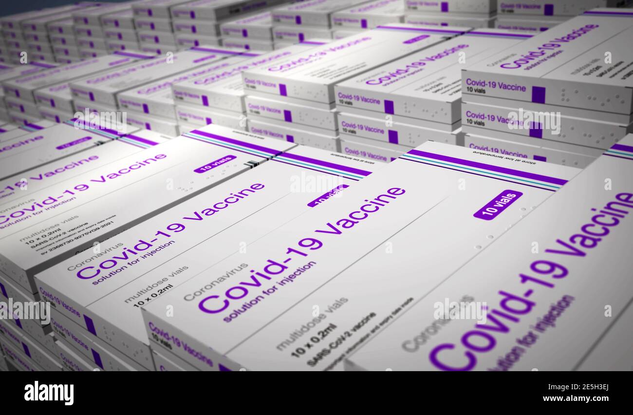 Covid-19 vaccine pack production. Coronavirus sars-cov-2 vaccination ...