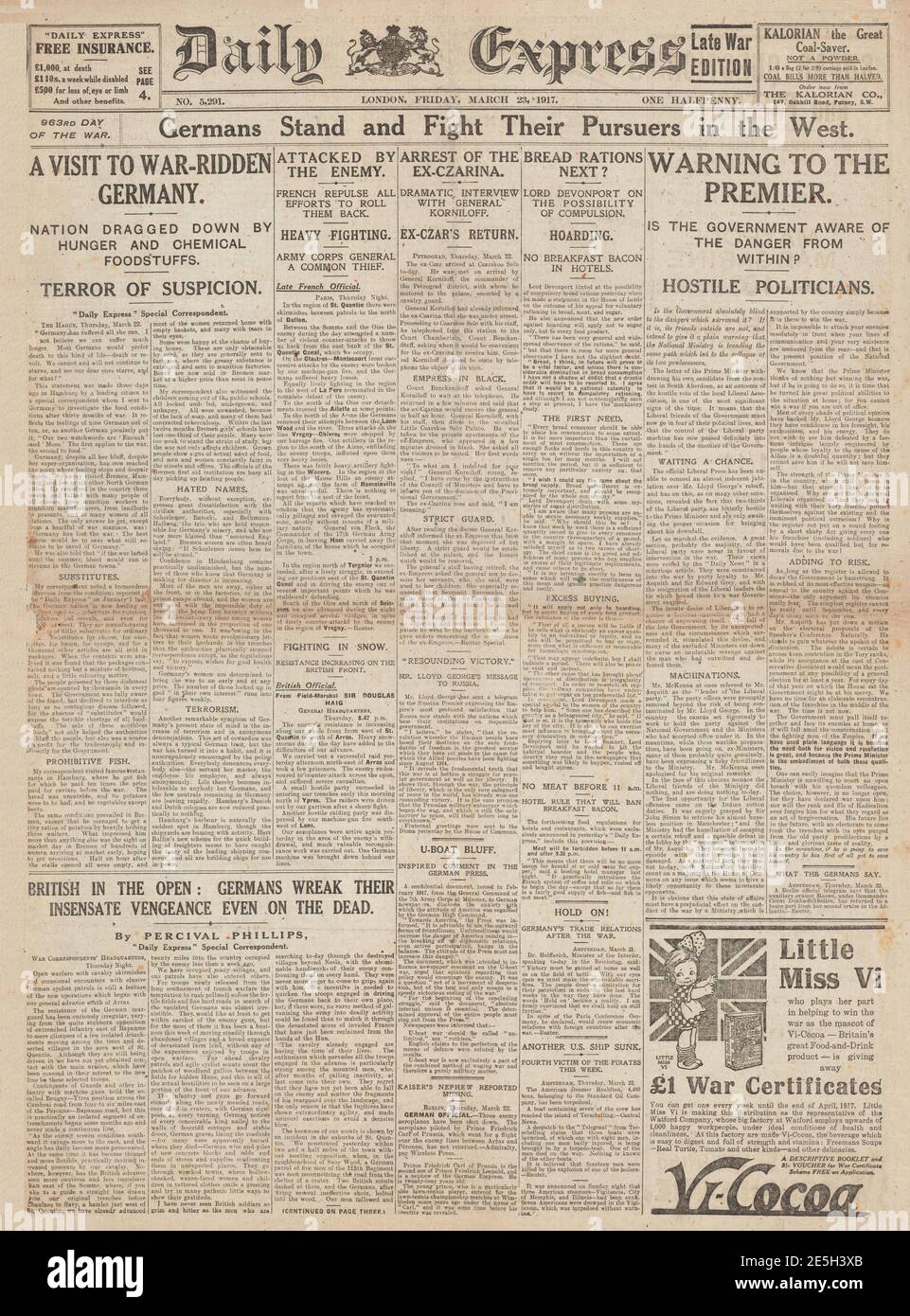 1917 Daily Express German Army hold a new line Stock Photo - Alamy