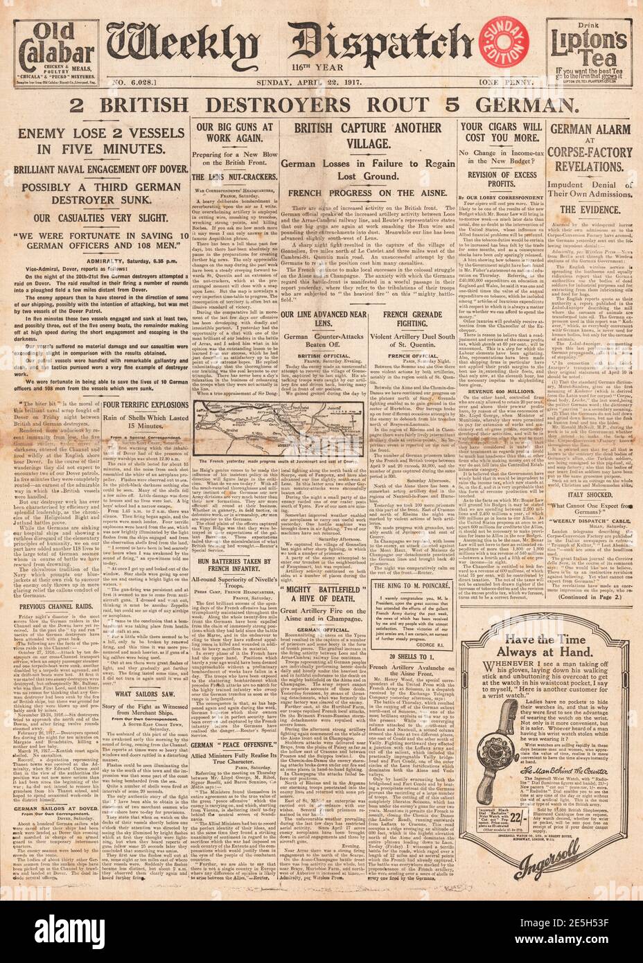 1917 Weekly Dispatch Battle of Dover Strait Stock Photo - Alamy