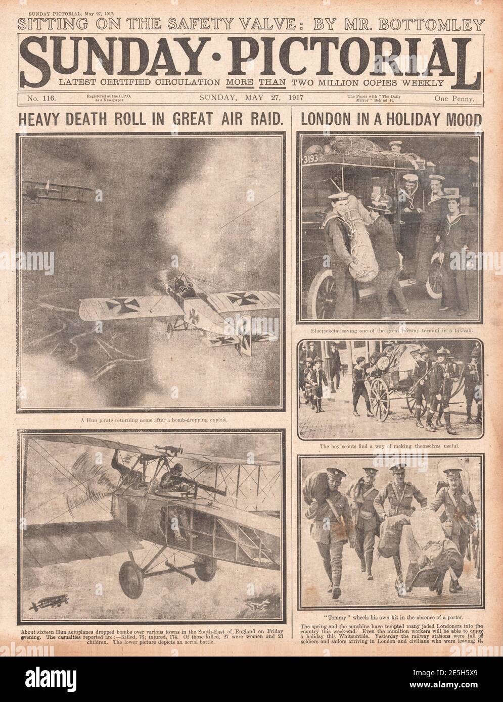 1917 Sunday Pictorial Gotha Raids on Folkestone Stock Photo - Alamy