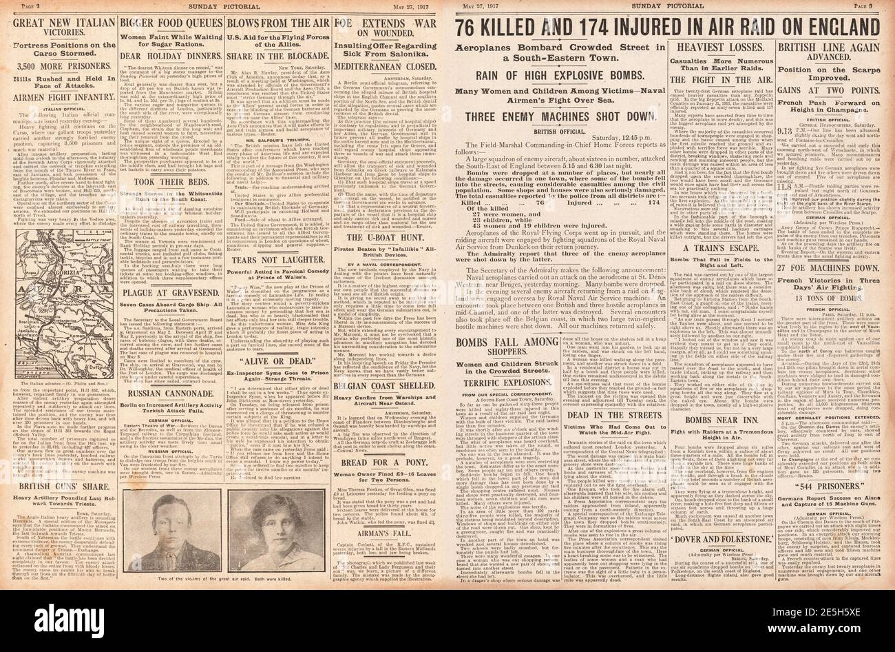 1917 Sunday Pictorial Gotha Raids on Folkestone Stock Photo - Alamy