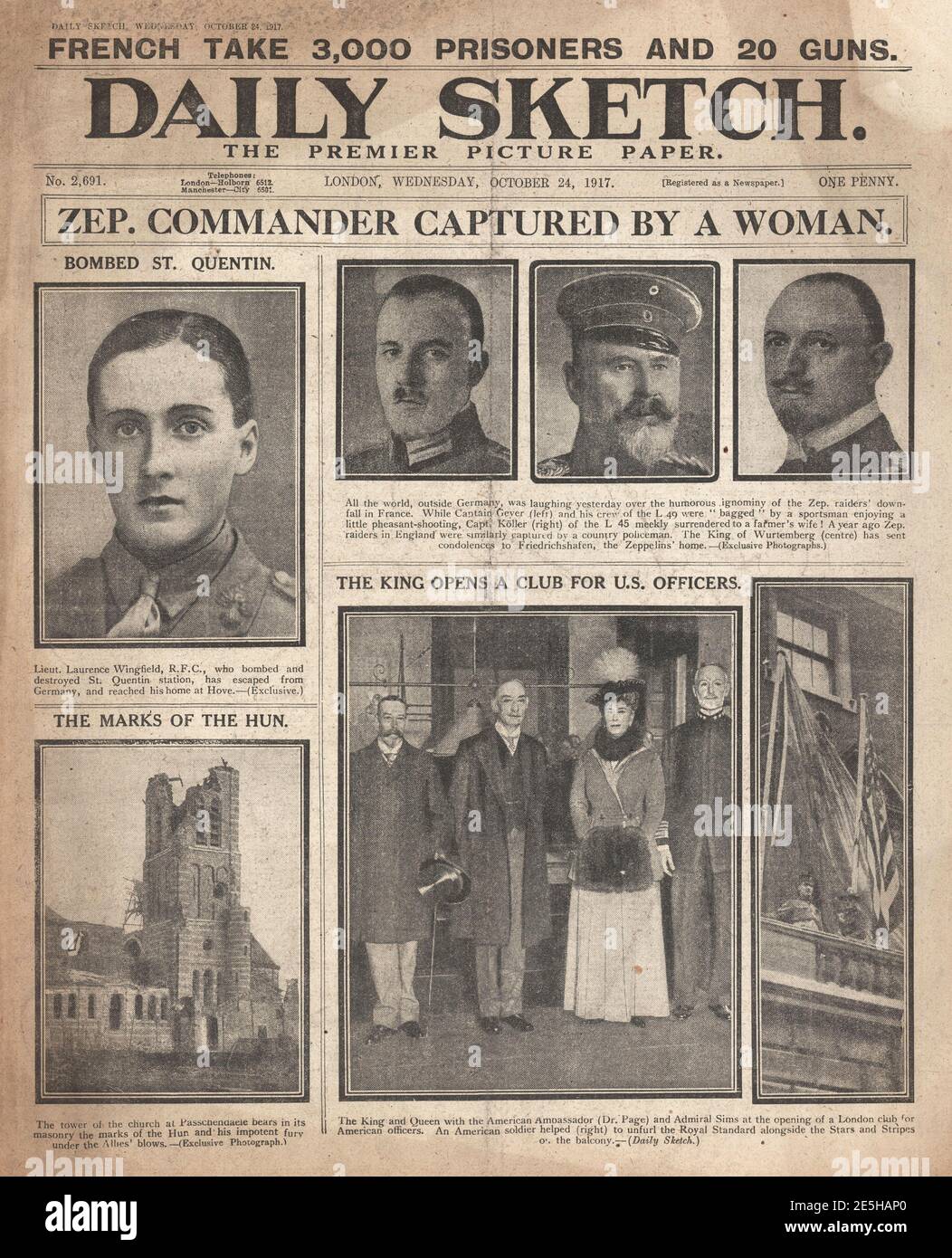 1917 Daily Sketch Zeppelin Crew Captured in France Stock Photo - Alamy