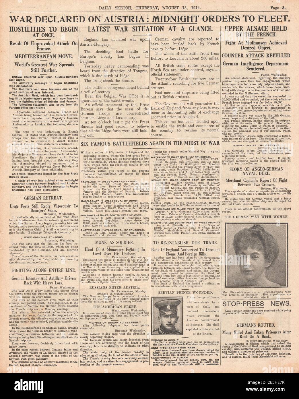 Declaration of war 1914 newspaper hi-res stock photography and images ...