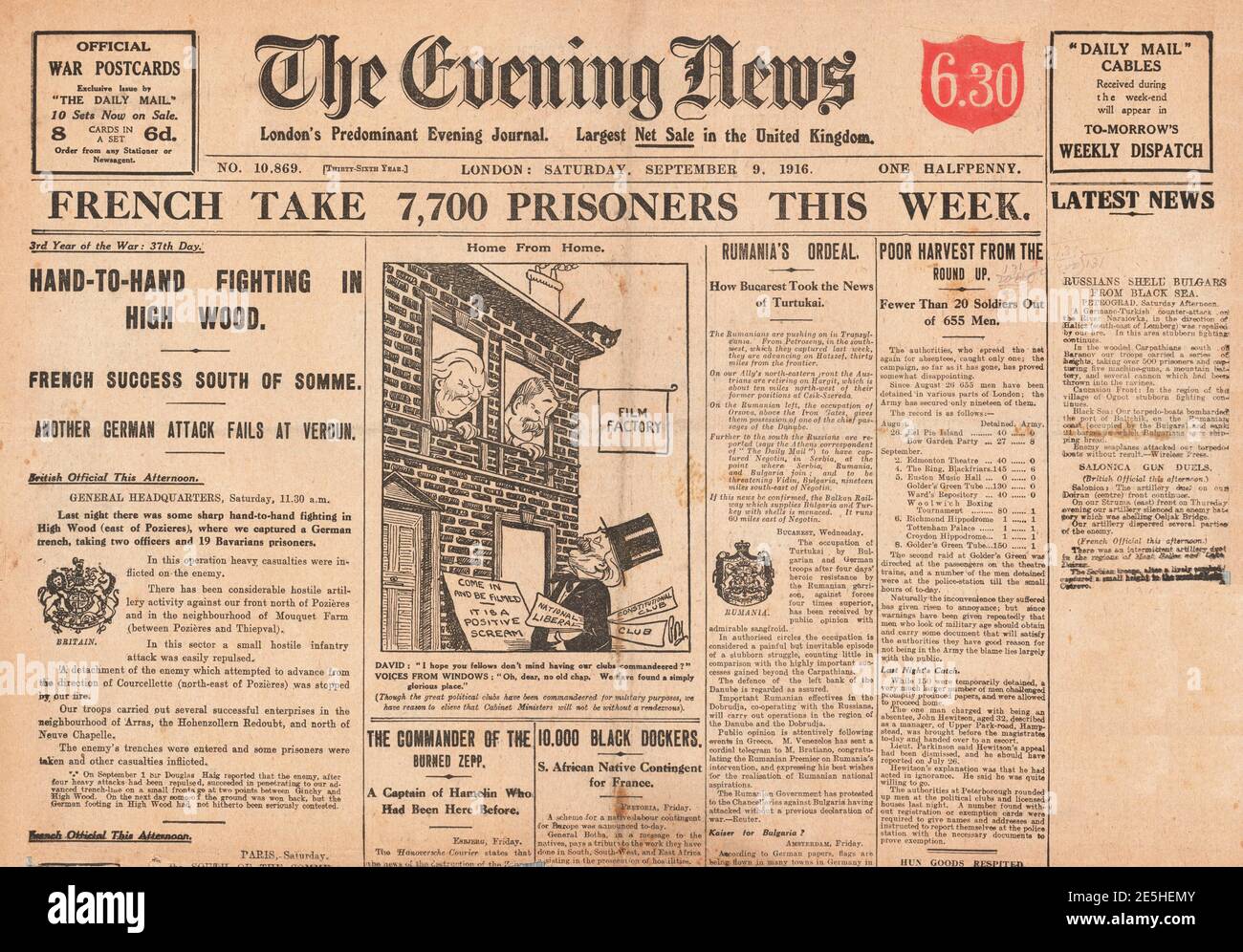 1916 Evening News Hand-to-hand fighting in High Wood Stock Photo - Alamy