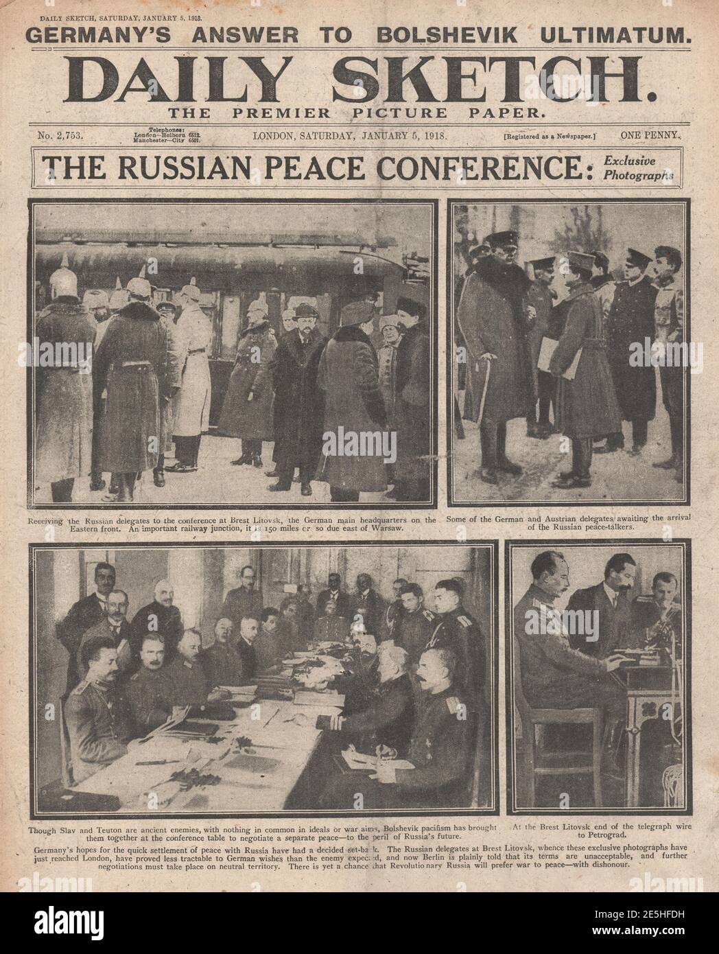 1918 Daily Sketch Treaty of Brest-Litovsk Stock Photo - Alamy