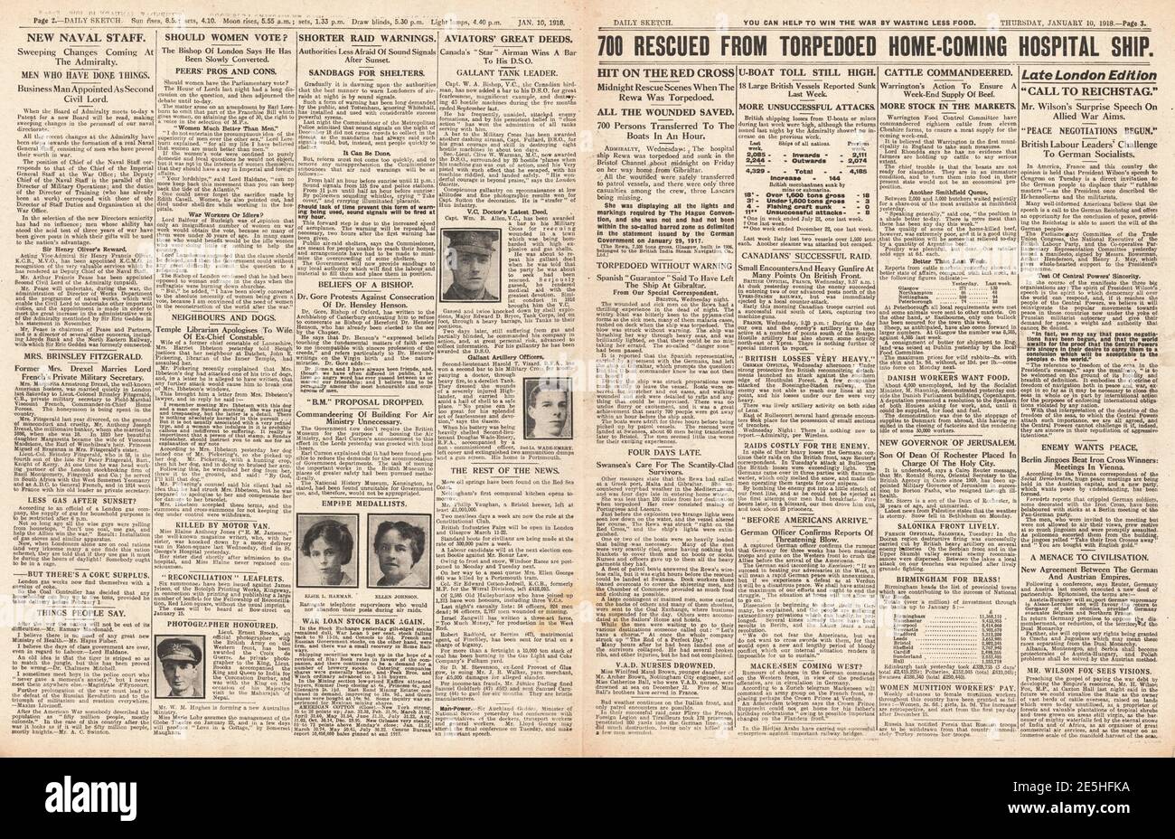 1918 Daily Sketch Sinking of hospital ship Rewa Stock Photo - Alamy