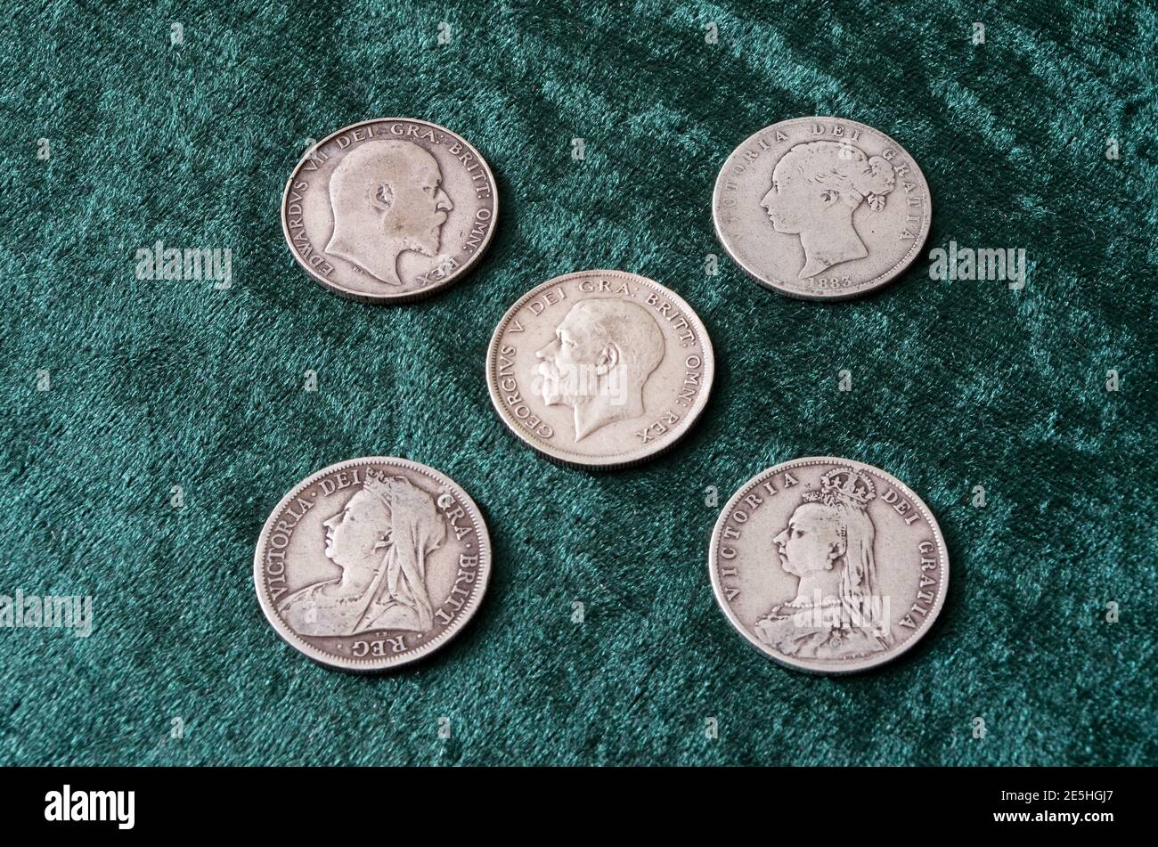 Obverse Side of British Sterling Silver ( 92.5%) Half Crown Coins ...