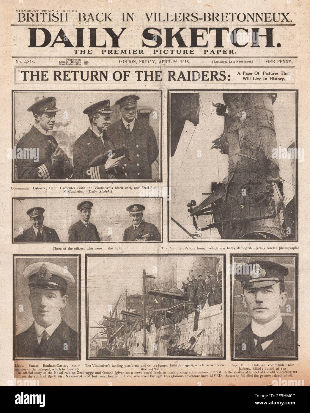 1918 Daily Sketch Royal Navy in Zeebrugge raid Stock Photo - Alamy