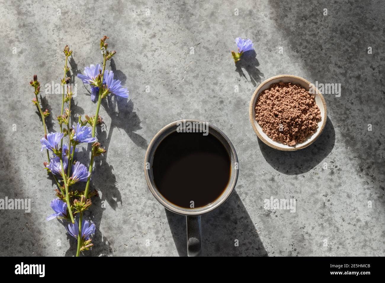 Useful chicory drink caffein free with flowers and summer shadow. View ...