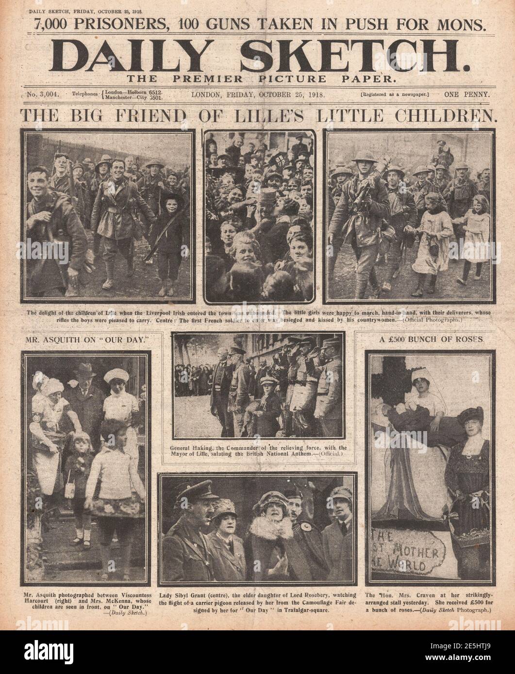 1918 Daily Sketch front page Allies capture Bruges Stock Photo - Alamy