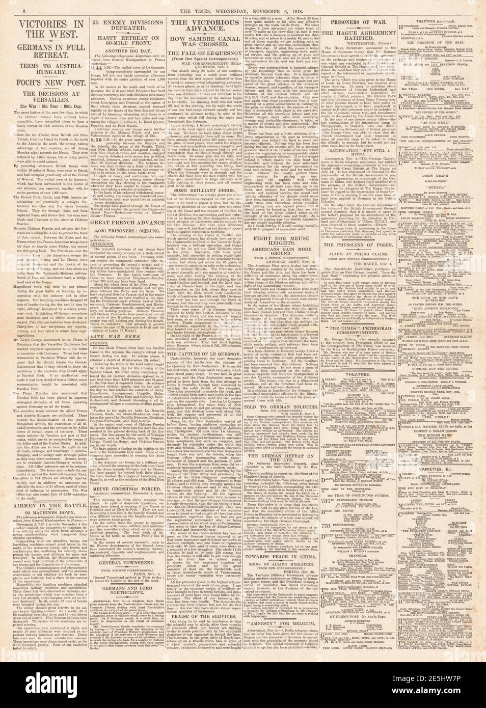 1918 The Times page 6 Allied victories on the Western Front Stock Photo ...