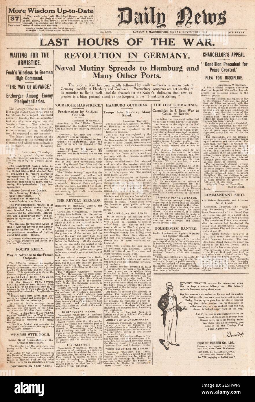 1918 Daily News front page Revolution in Germany Stock Photo - Alamy