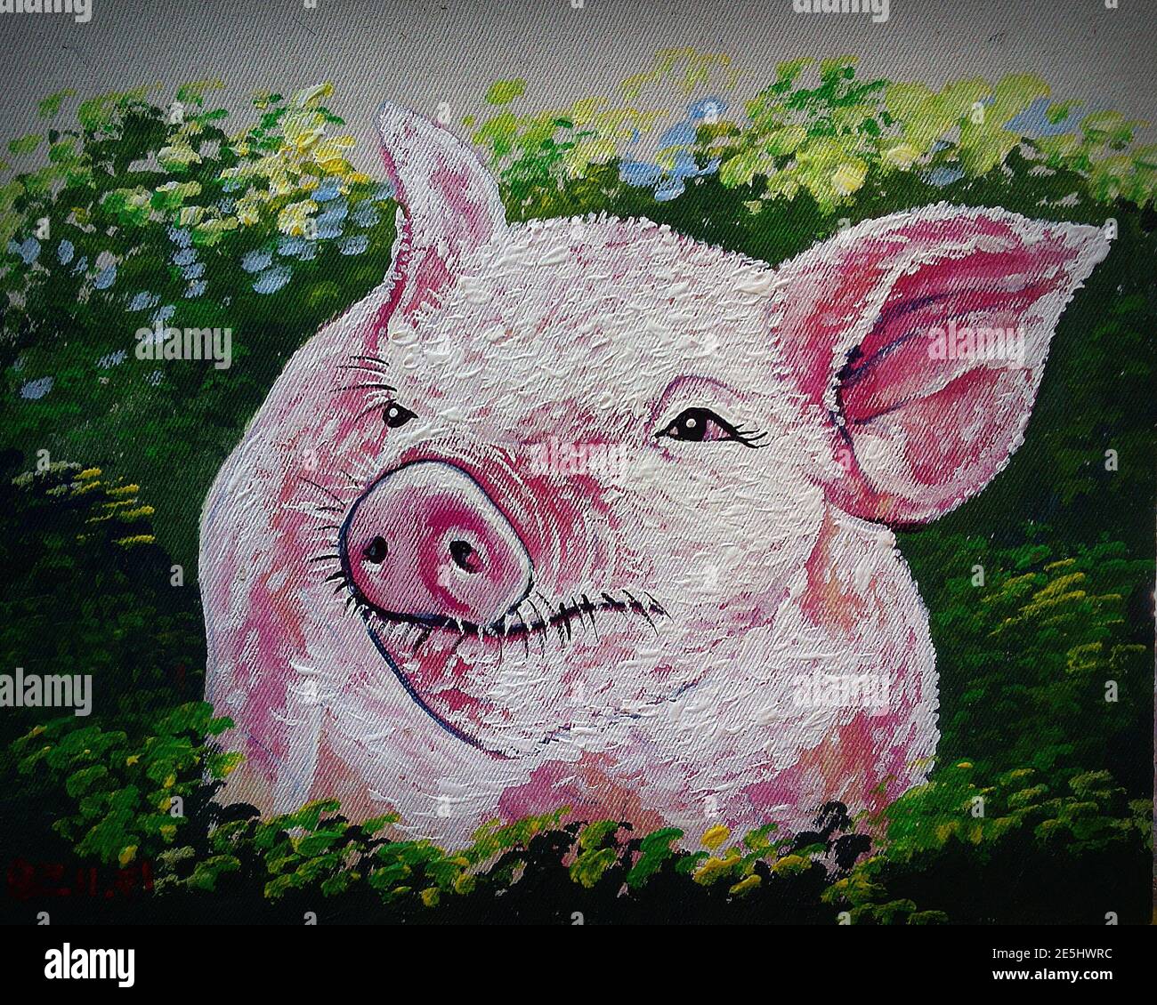 Art painting oil color Smiling cute pig thailand Stock Photo - Alamy
