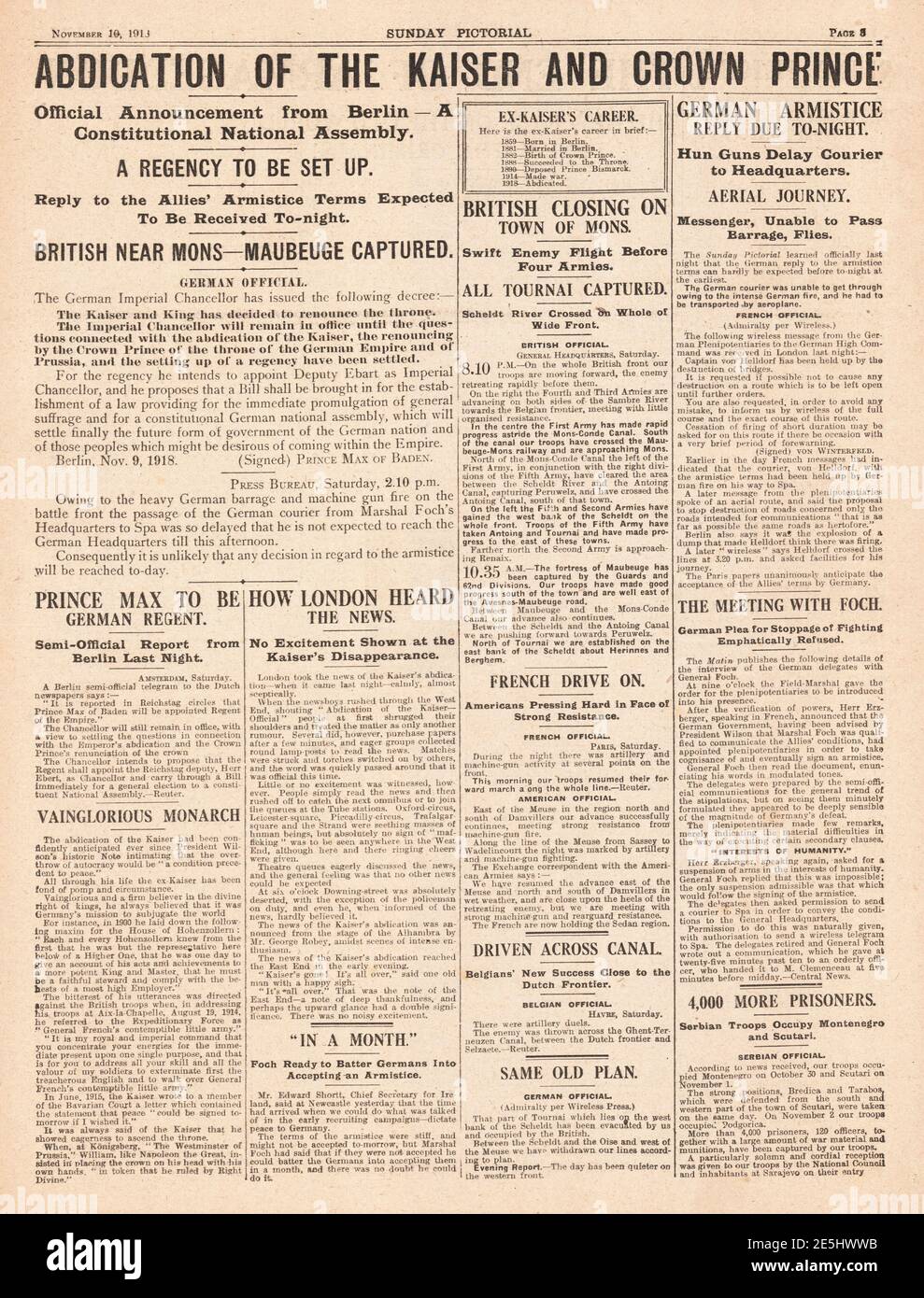 1918 Sunday Pictorial Abdication of Kaiser Wilhelm II Stock Photo - Alamy