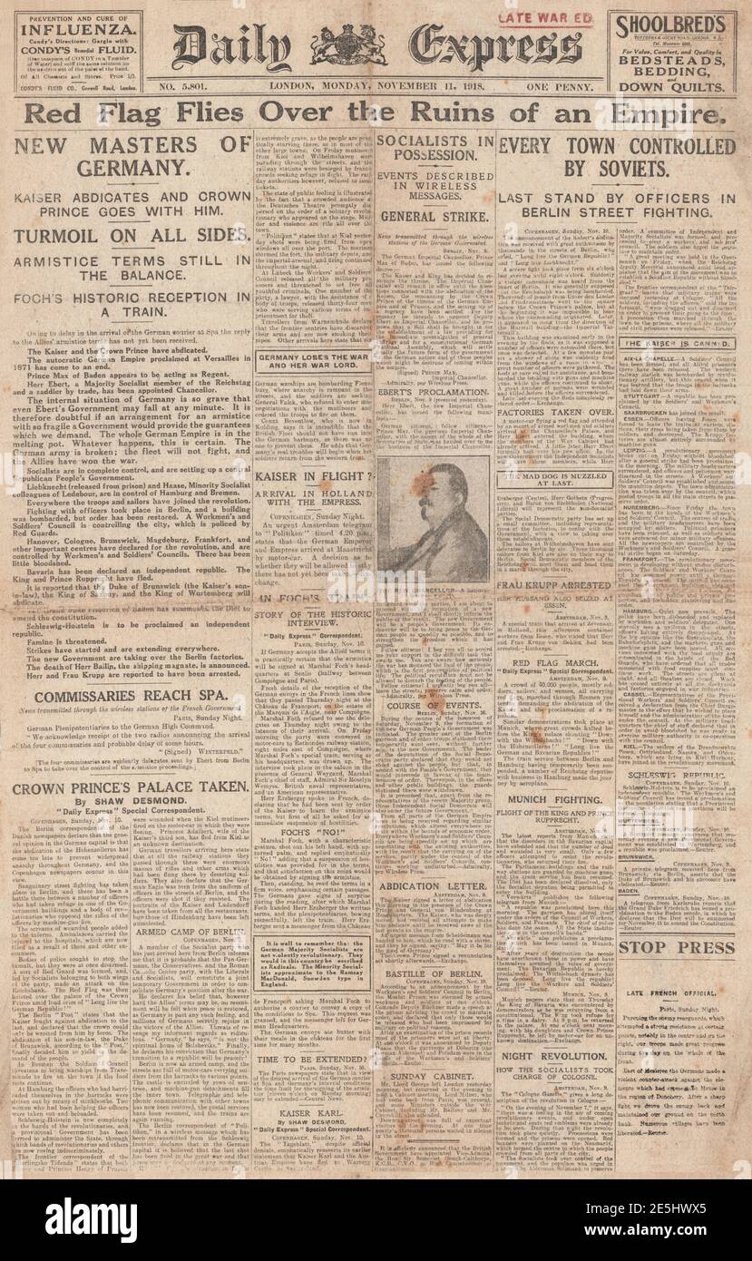 1918 Daily Express Armistice and Surrender of Germany Stock Photo - Alamy