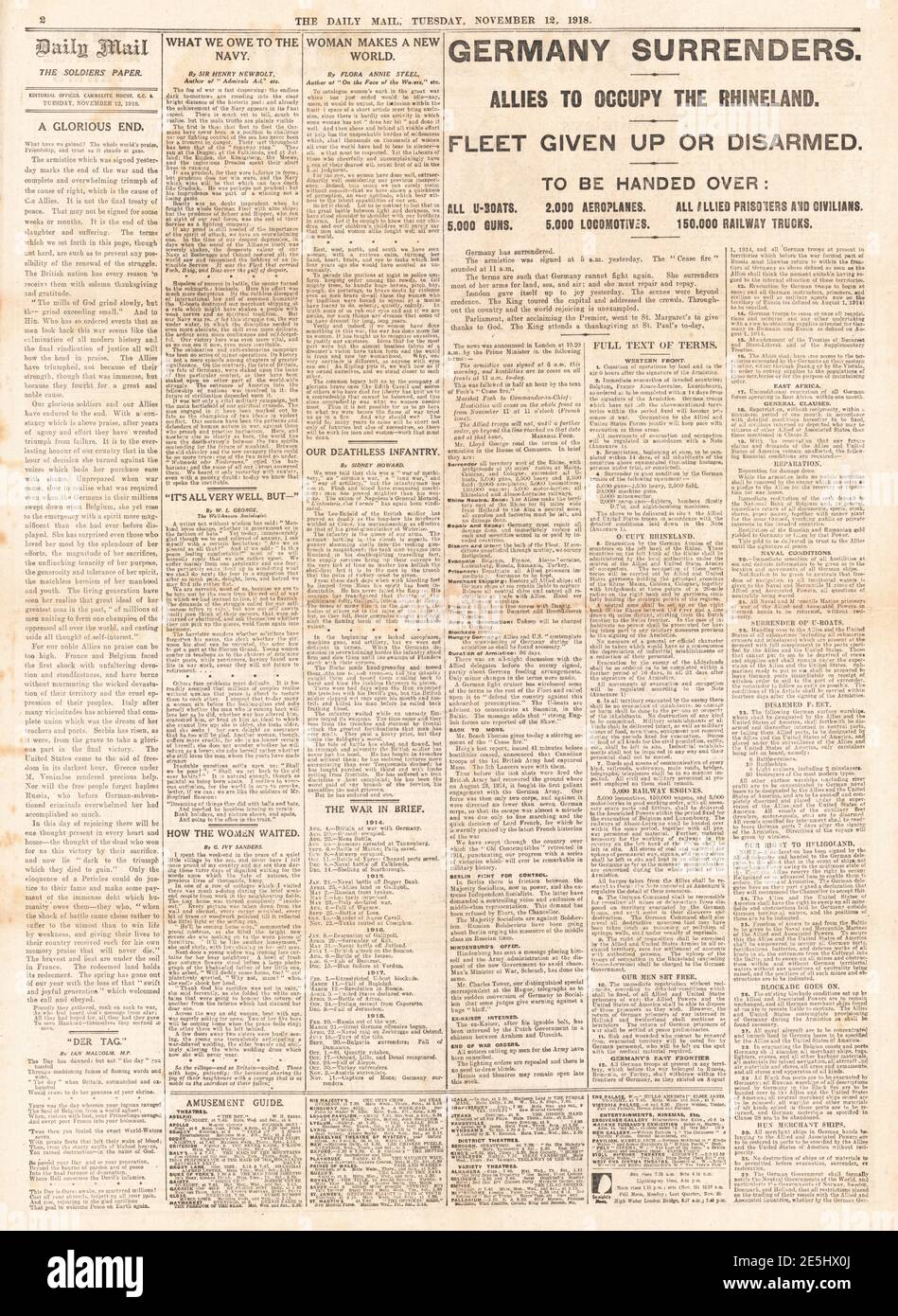 Newspaper headline end world war 1 hi-res stock photography and images ...