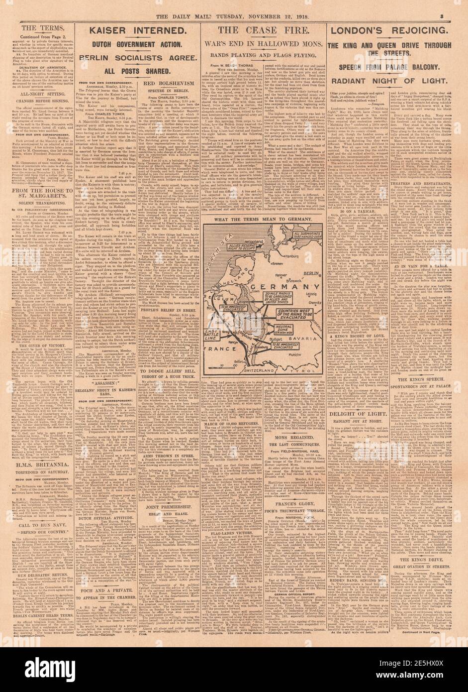 1918 Daily Mail page 3 Abdication of Kaiser Wilhelm II Stock Photo - Alamy