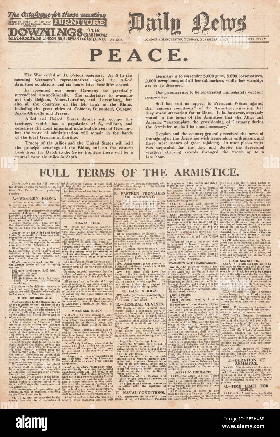 World war one end newspaper hi-res stock photography and images - Alamy