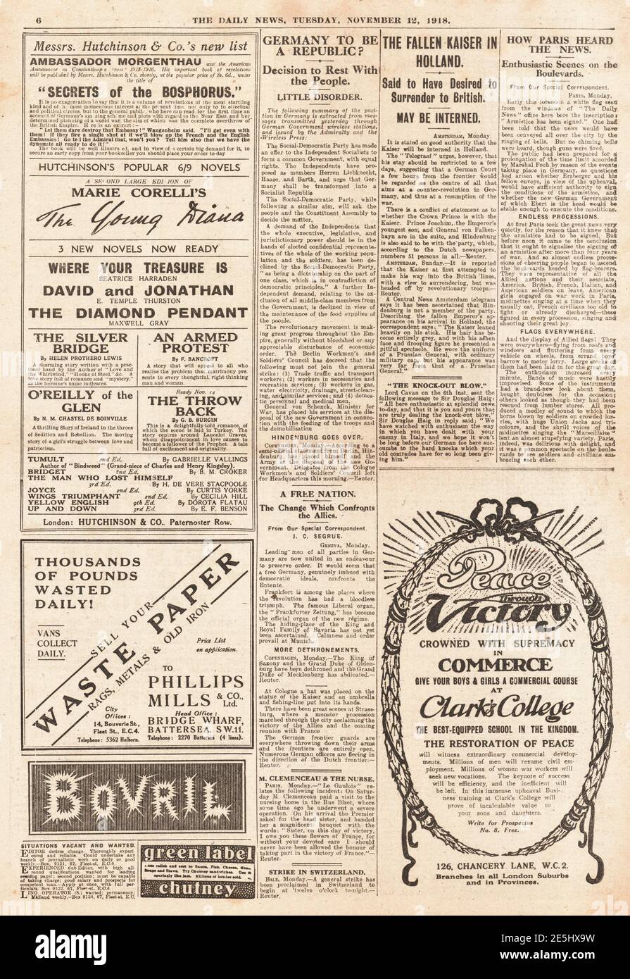 1918 Daily News Abdication of Kaiser Wilhelm II Stock Photo - Alamy