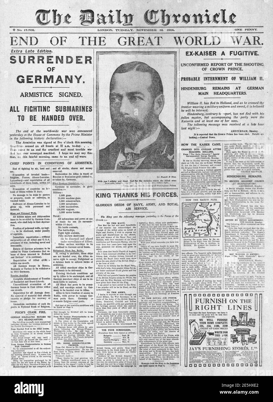 Newspaper headline end world war 1 hi-res stock photography and images ...