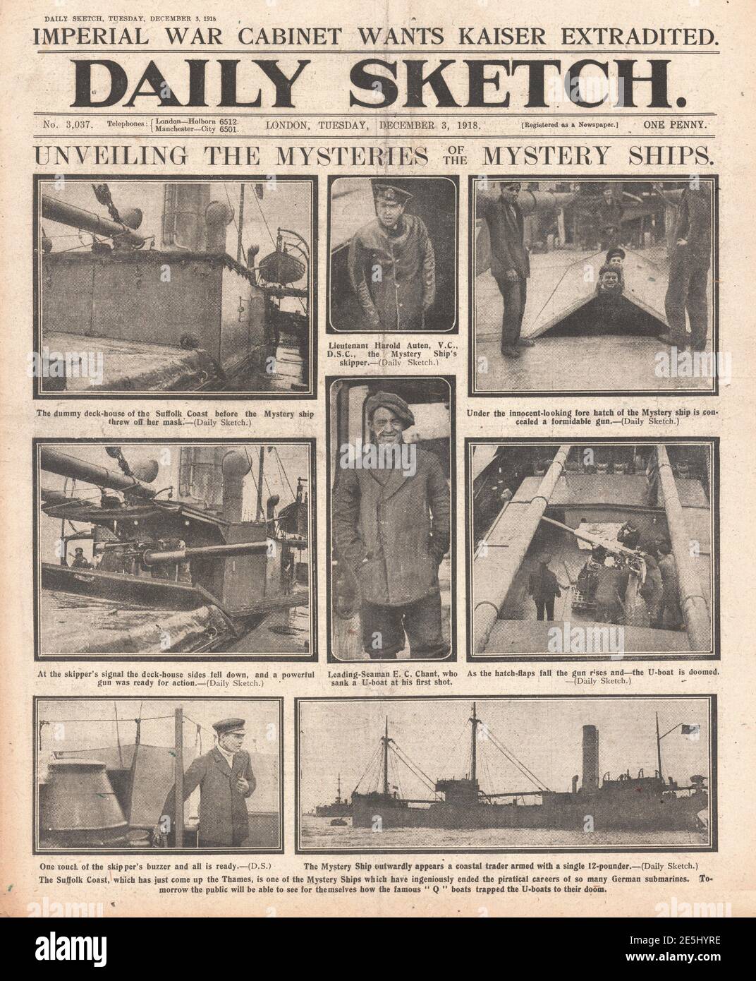 1918 Daily Sketch front page Q-Ships Stock Photo - Alamy