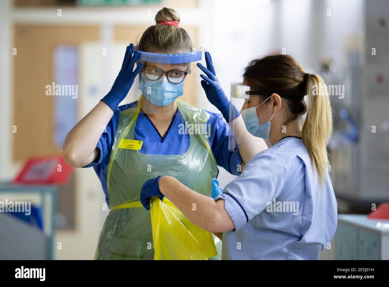 Nurses changing their PPE on Ward 5, a Covid Red Ward, at the Royal ...