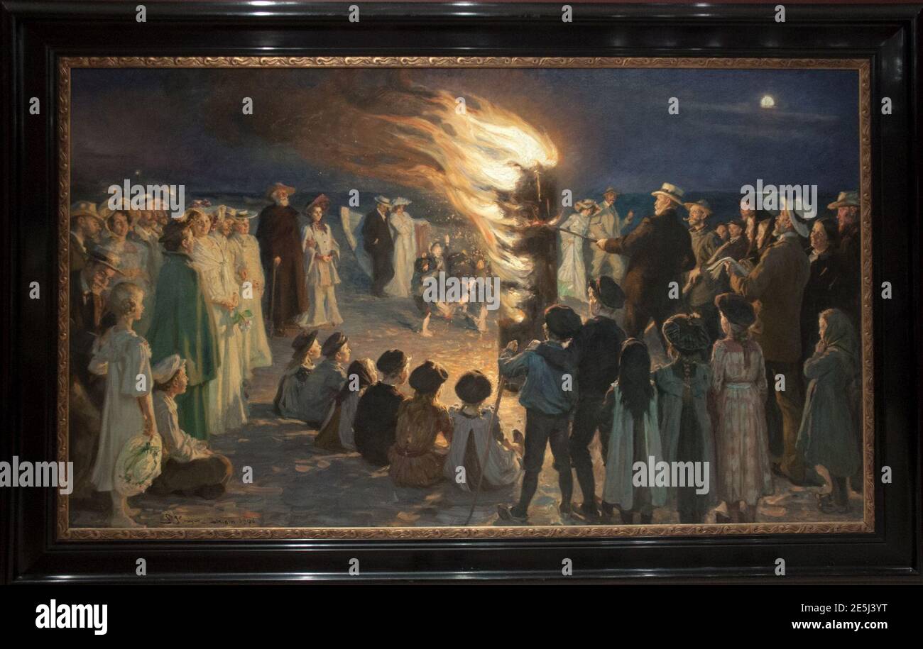 Midsommer Eve bonfire on Skagen's beach, by P. S. Kroyer, with frame ...