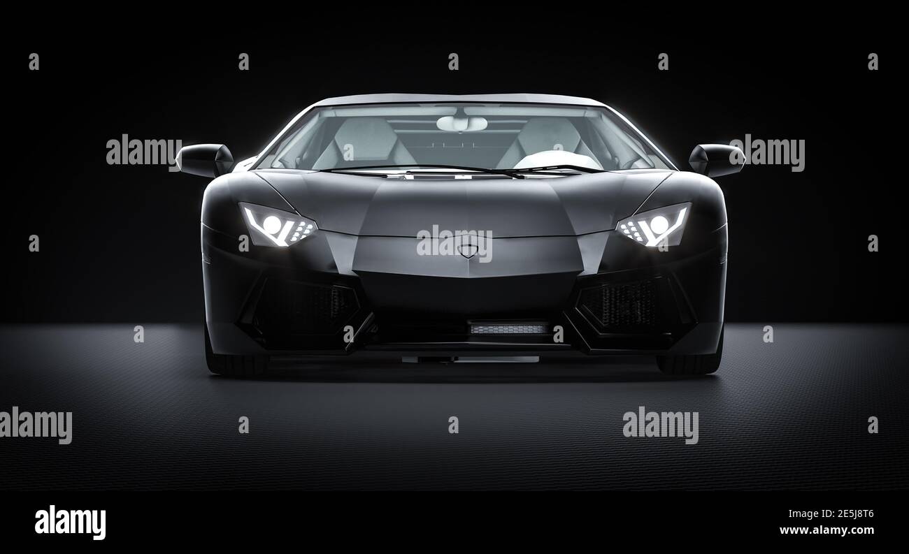 black sports car on carbon fiber background. 3d render Stock Photo - Alamy