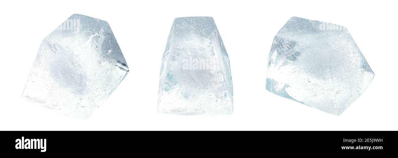Line of ice cubes levitating in the air; isolated on white background ...