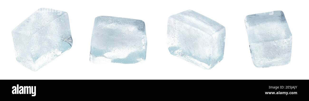Line of ice cubes levitating in the air; isolated on white background ...