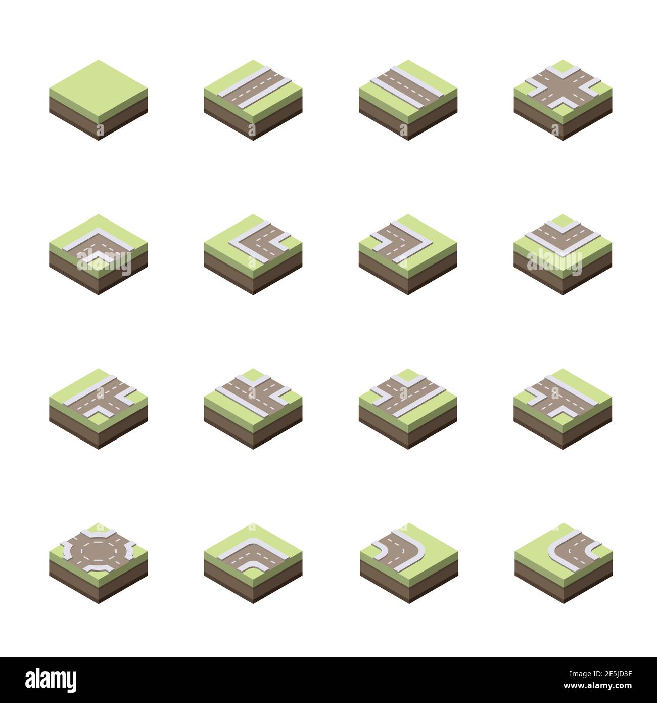Isometric road elements. Set of roads. Vector illustration. Road tiles ...
