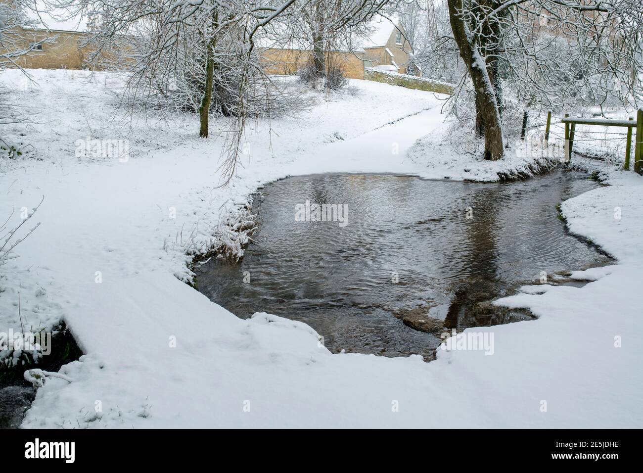 Swinbrook ford in the snow. Swinbrook, Cotswolds, Oxfordshire, England ...