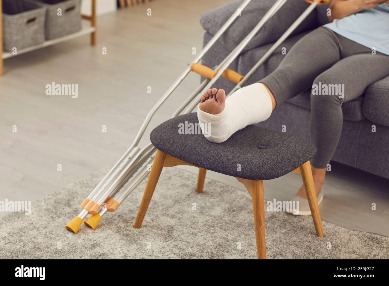 Woman Leg Cast Crutches In High Resolution Stock Photography and Images ...