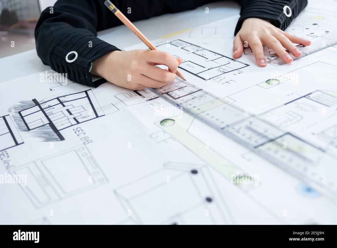 Architect hands with pen and ruler Stock Photo - Alamy