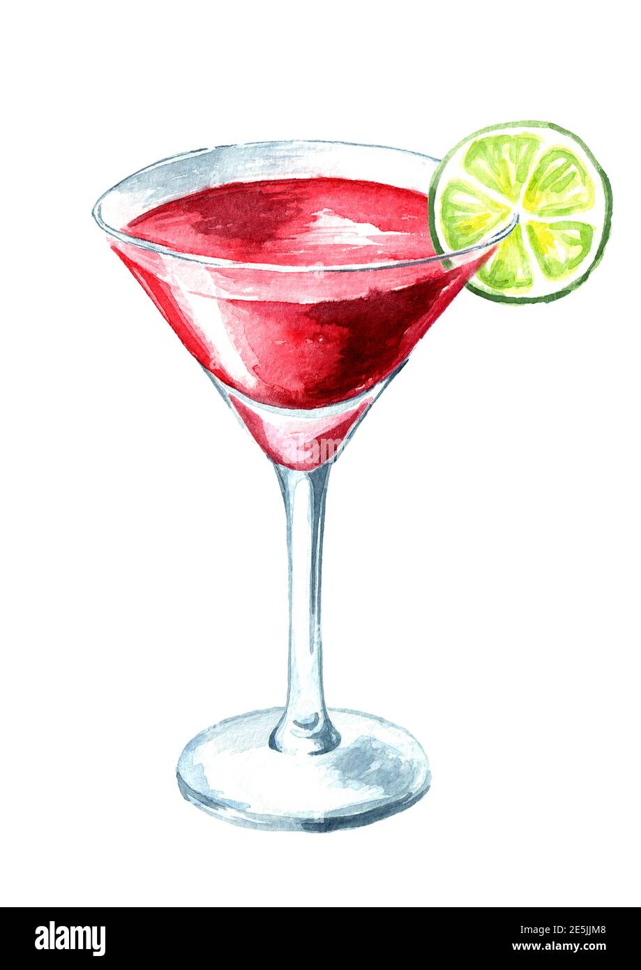 Cosmopolitan cocktail with lime. Watercolor hand drawn illustration ...