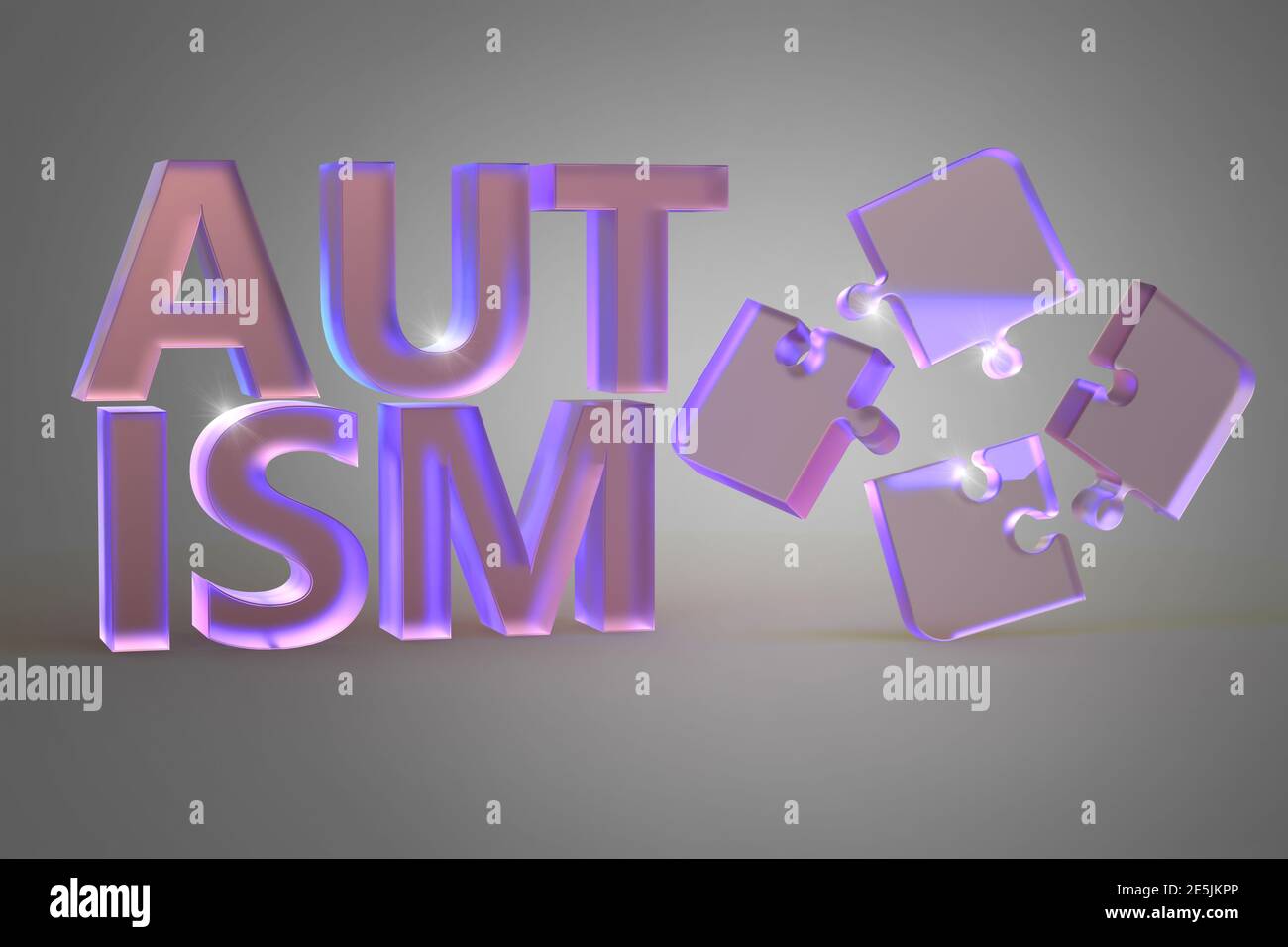 Autism word, modern style lettering with puzzles and copy space, 3d ...