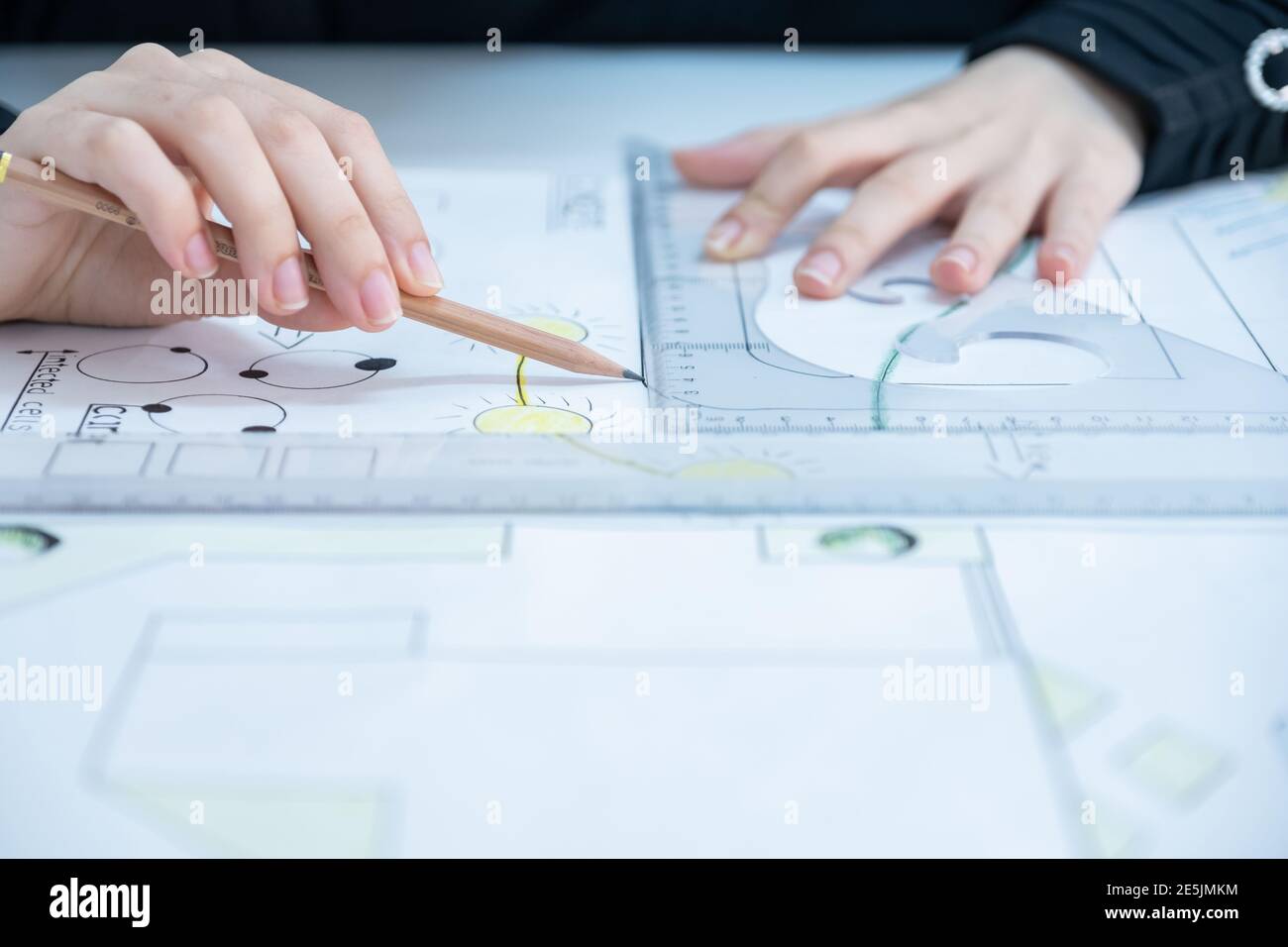 Architect hands with pen and ruler Stock Photo - Alamy